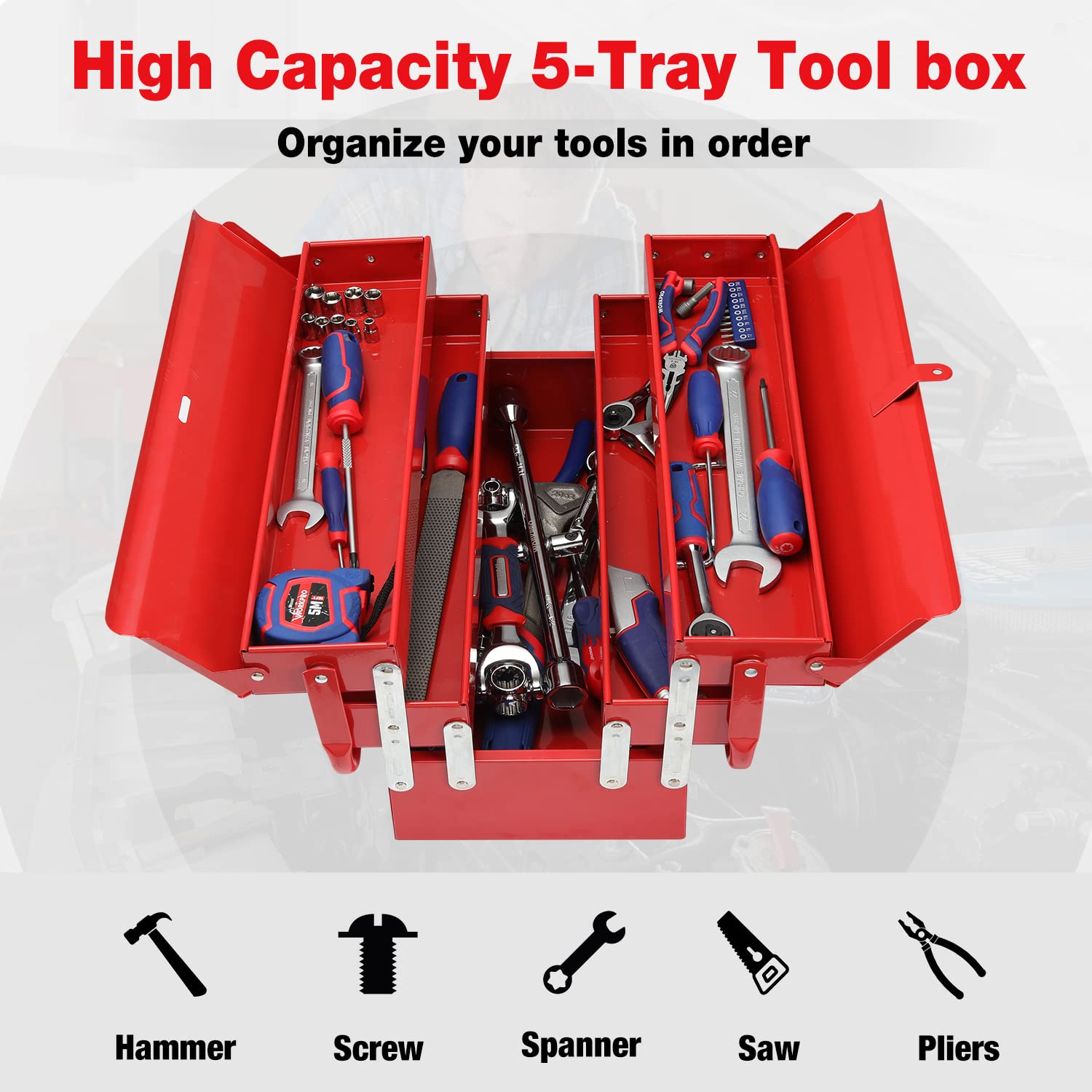 Mua WORKPRO Metal Tool Box, 18-inch Cantilever Folding Red Storage Box ...