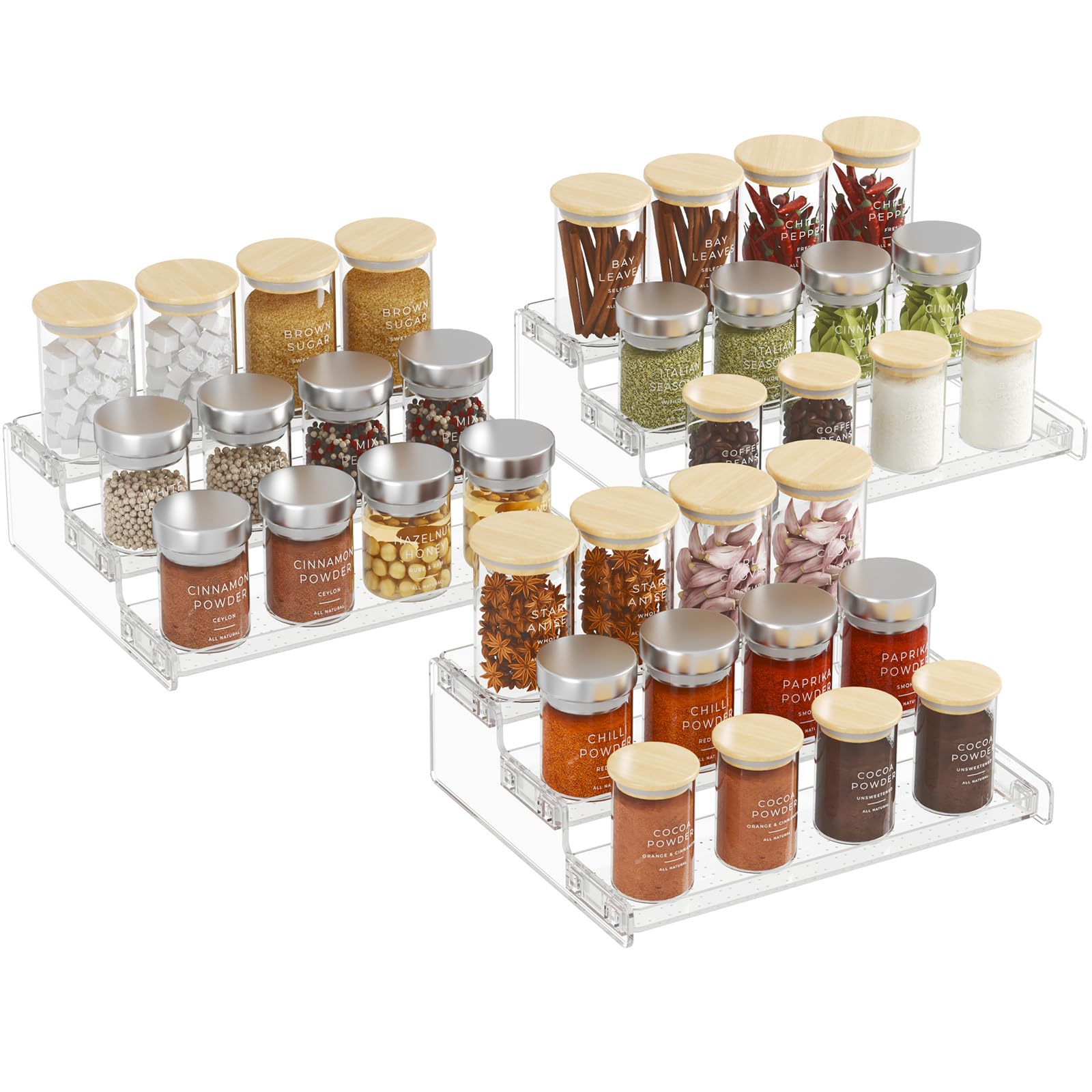 Lifewit Plastic 3 Pack 3-Tier Spice Rack, Clear Spice Organization for ...