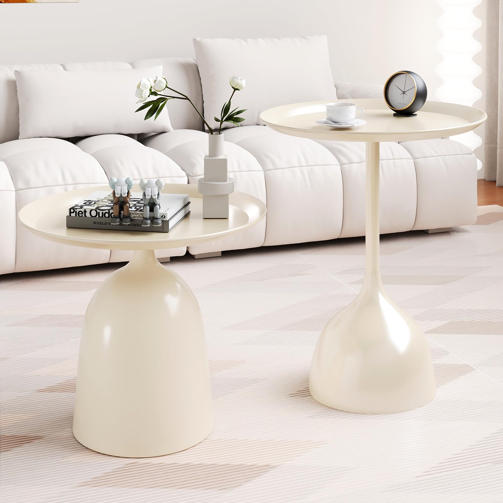 Round Coffee Table and End Table Sets for Living Room, White Modern ...