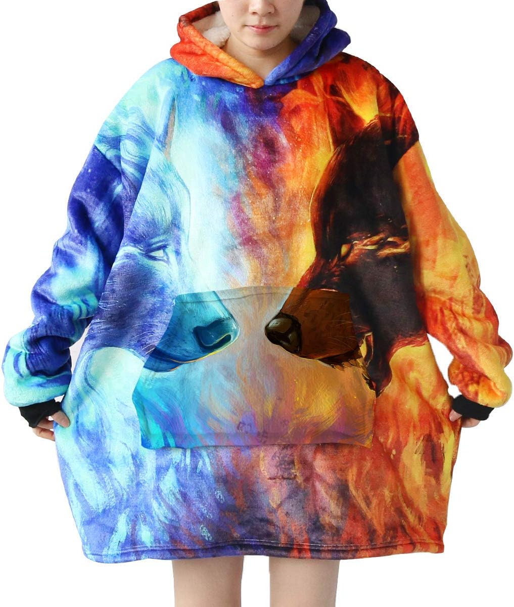 Amazon.com: Fire Ice by JoJoesArt Wolf Comfy Hoodie Blanket Wolf ...