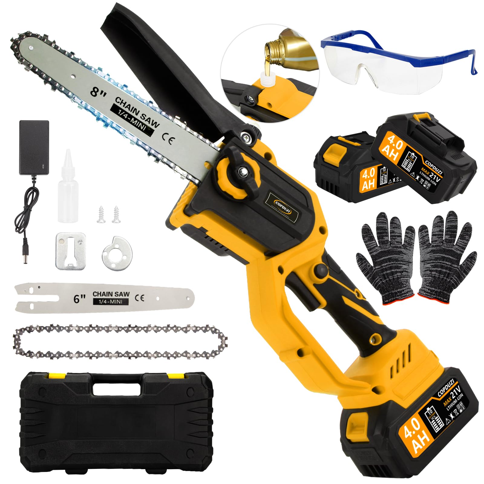 COPDUZI Cordless Mini Chainsaw,8 & 6 Inch Hand Chainsaw with 2×4.0Ah ...