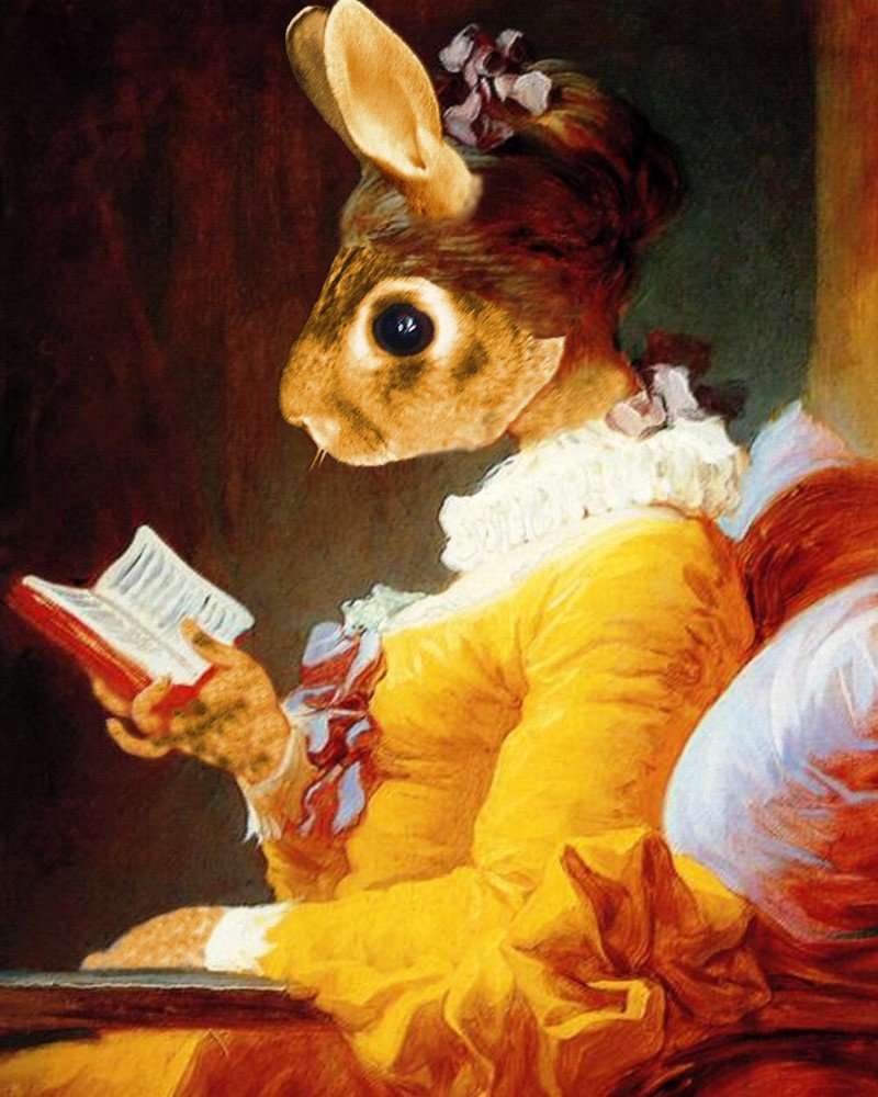 Amazon.com: Victorian BUNNY READER portrait rabbit lady book lover ...