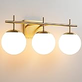 METWET Bathroom Light Fixtures, 3-Light Brushed Gold Vanity Light, Modern Wall Sconces with Milk ...