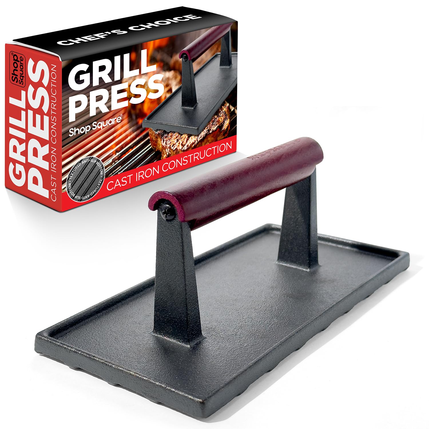 Mua Cast Iron Grill Press – 8 x 4 Inch, 2.6 lb Griddle Press with Cool ...