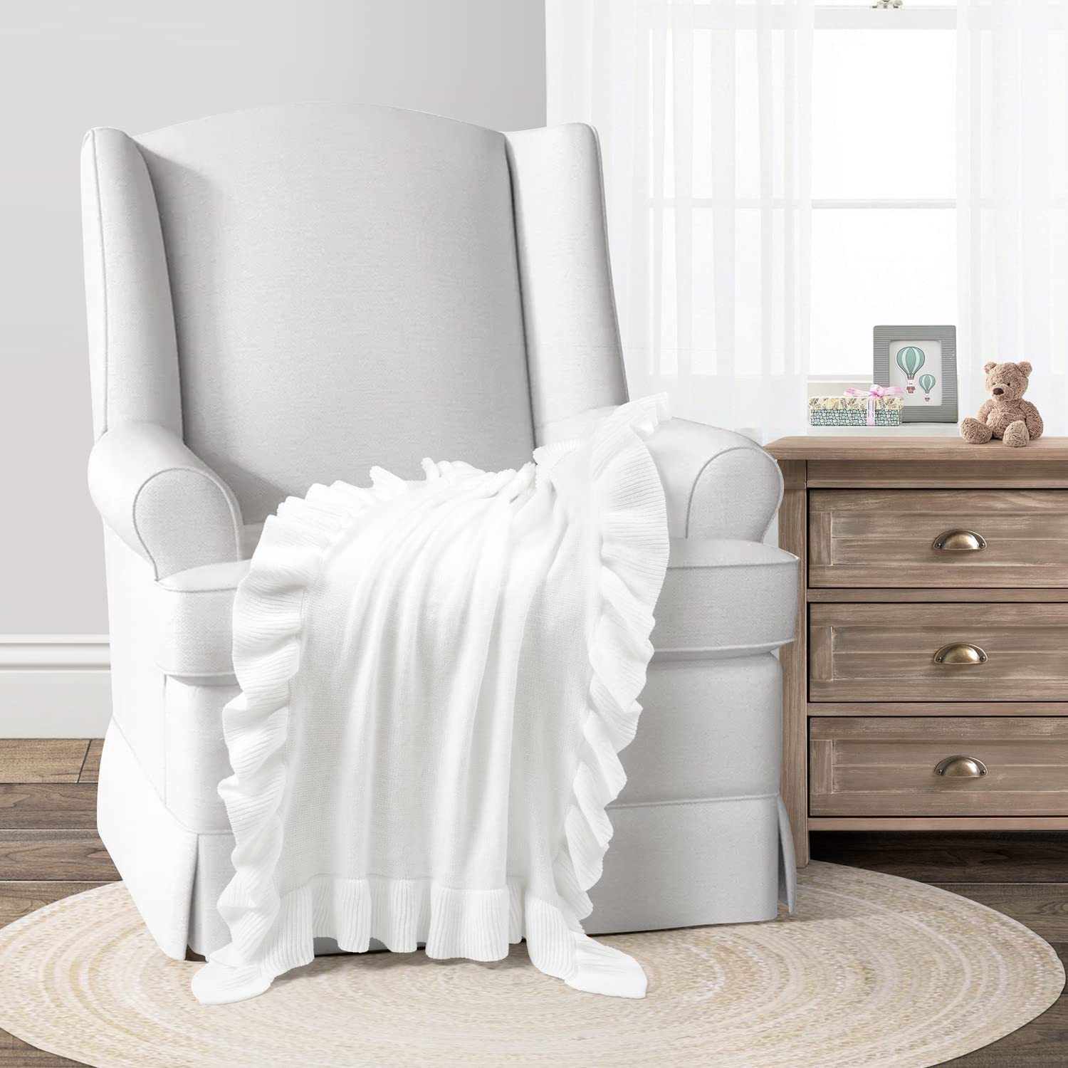 Lush Decor Reyna Soft Knitted Ruffle Baby Blanket, 30" W x 40" L, White ...