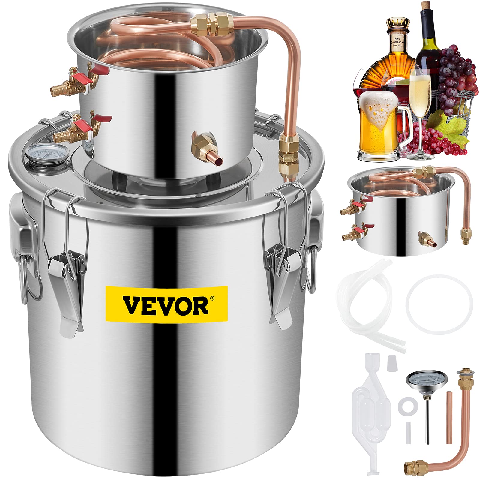 VEVOR Alcohol Still 3Gal/12L Alcohol Distiller Stainless Steel ...