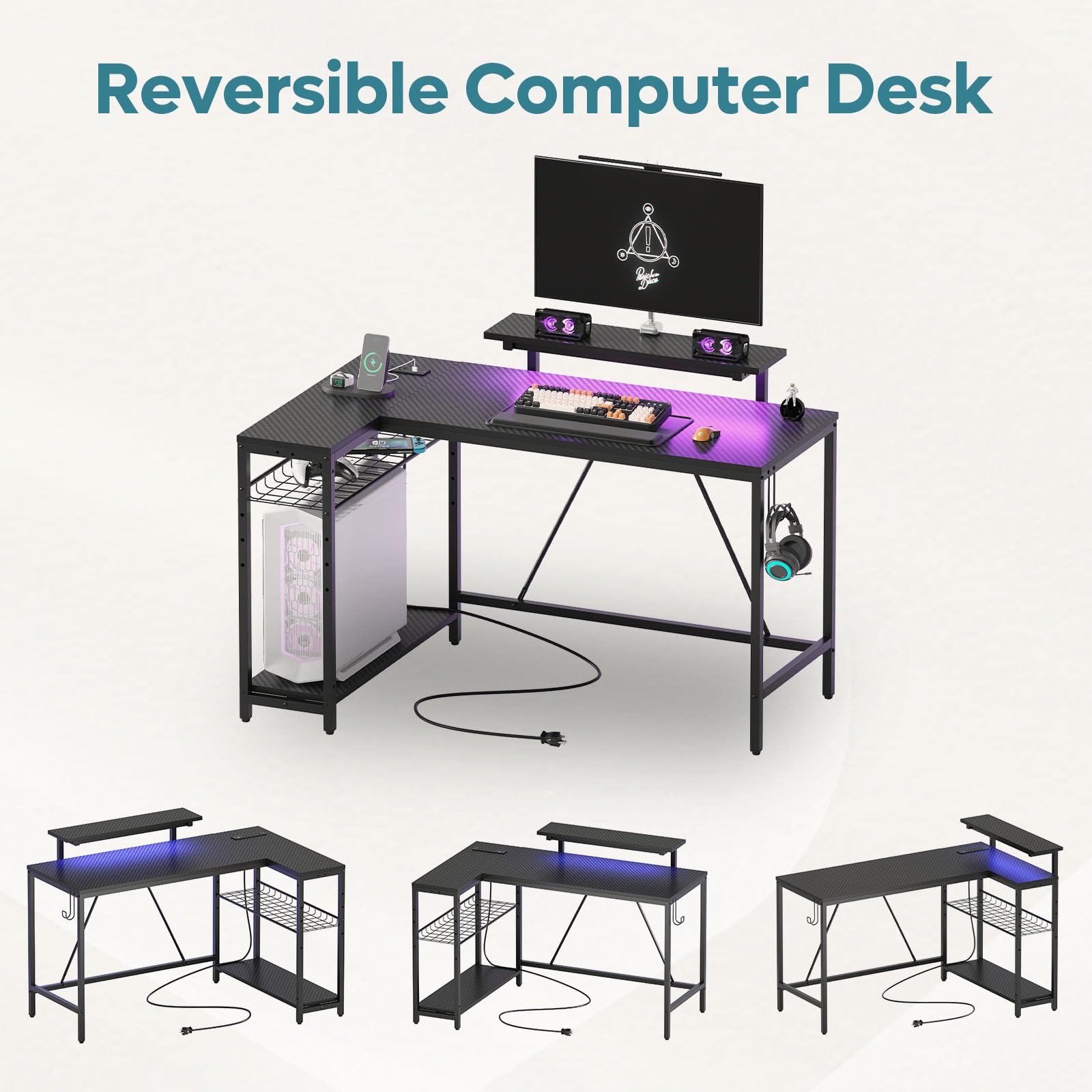 Mua Bestier 52 Gaming Desk with Power Outlet & USB Ports,Reversible ...