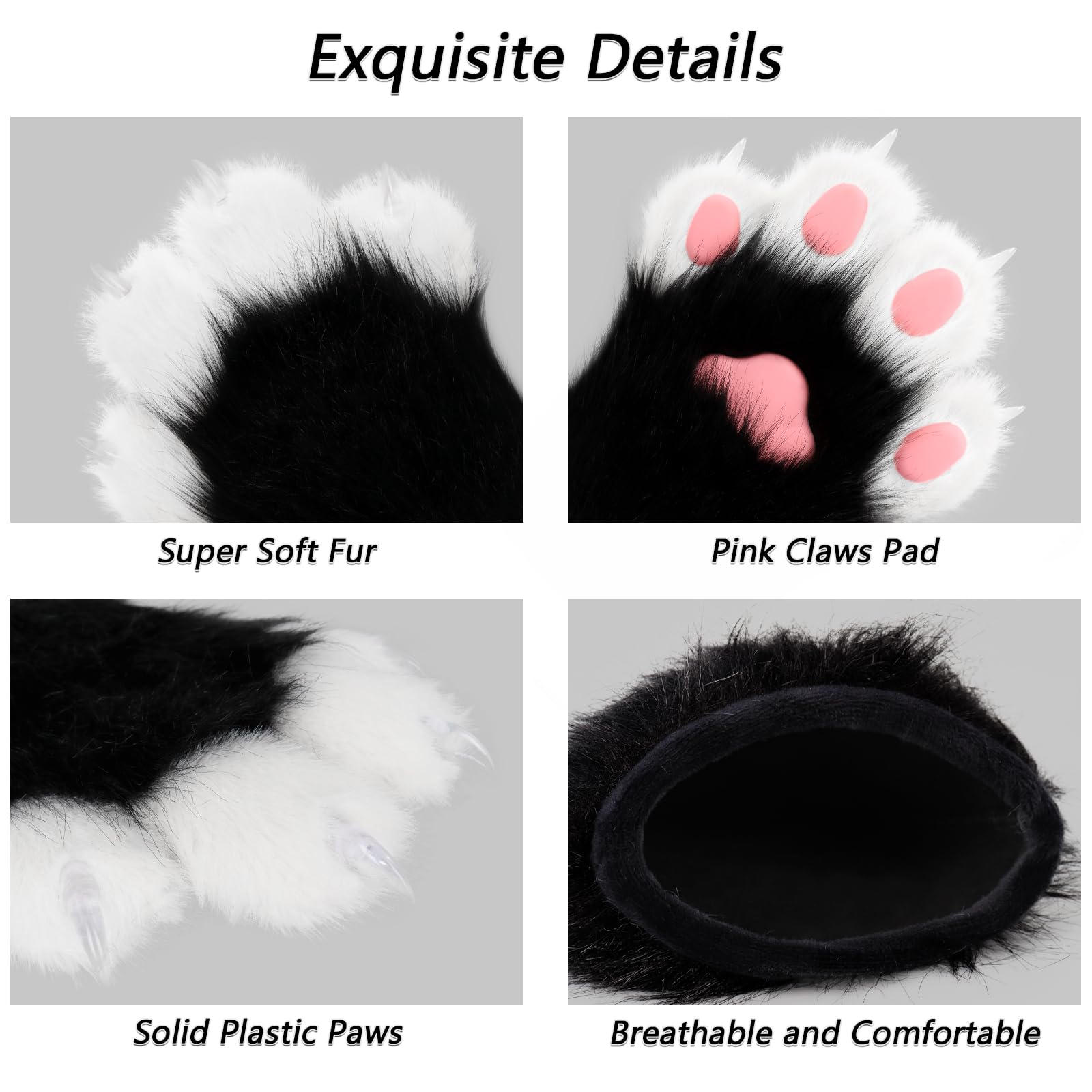 Mua Faux Fur Plush Furry Cat Claw Gloves Fursuit Animal Fox Paws ...