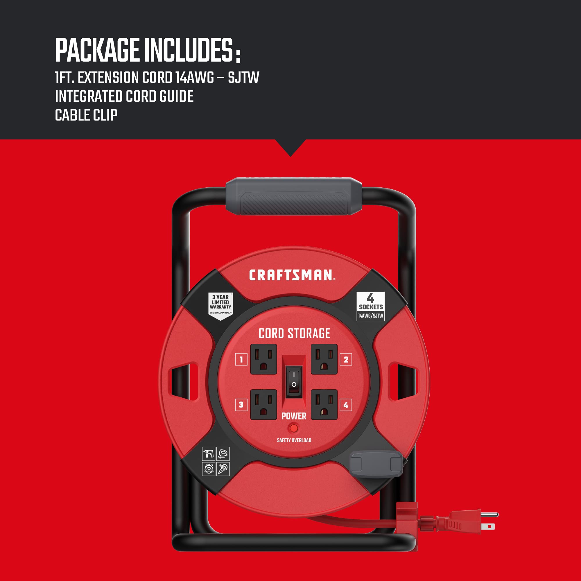 Mua CRAFTSMAN Retractable Extension Cord Reel 1 Ft. With 4 Outlets ...