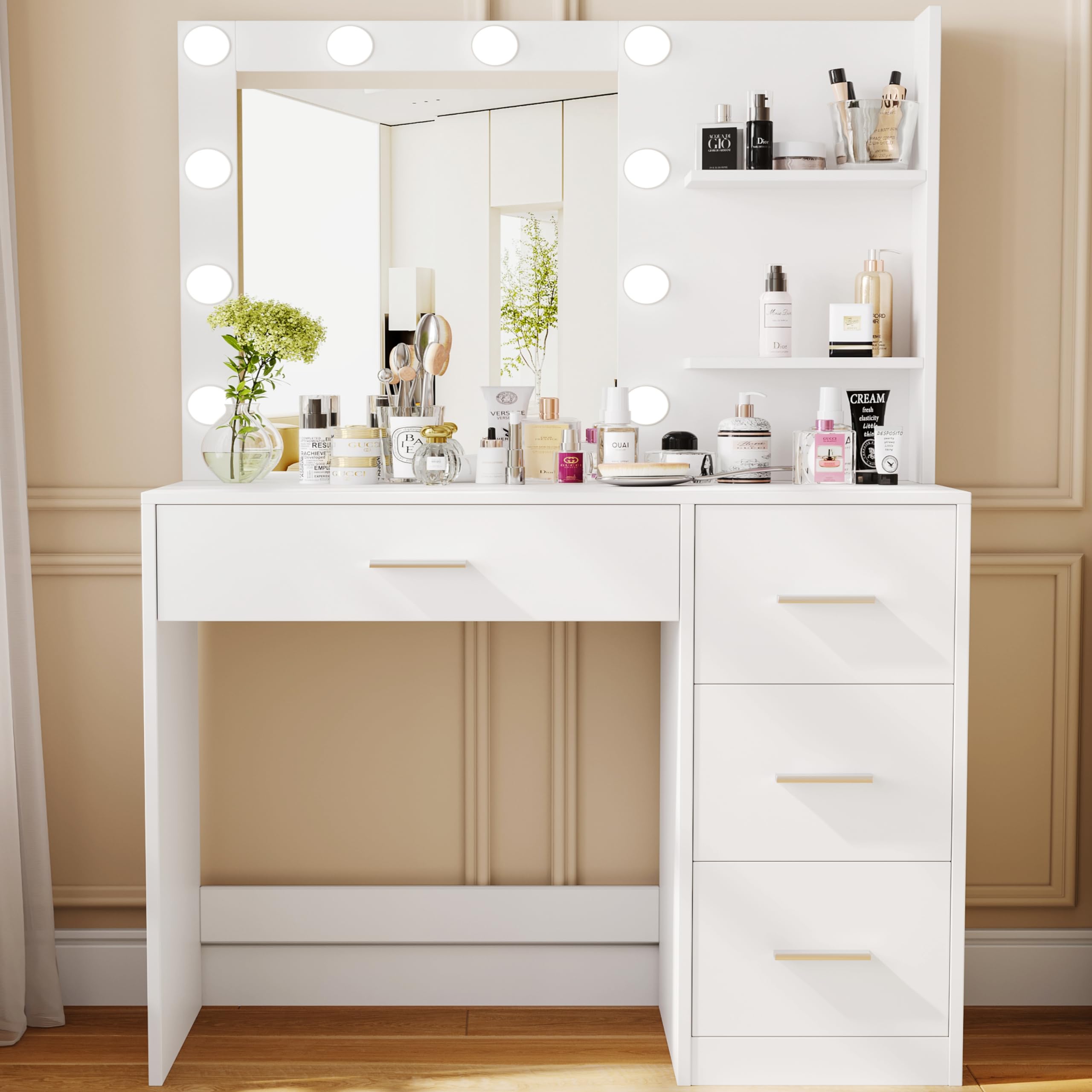 Mua Rovaurx Makeup Vanity Table with Lighted Mirror, Makeup Vanity Desk ...