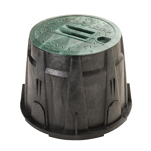 Rain Bird VBRND10 Round Sprinkler Valve Box, Black with Green Lid, 10 ...