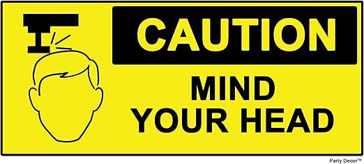 2 x - CAUTION mind your head - Sign Label Removable Self Adhesive ...