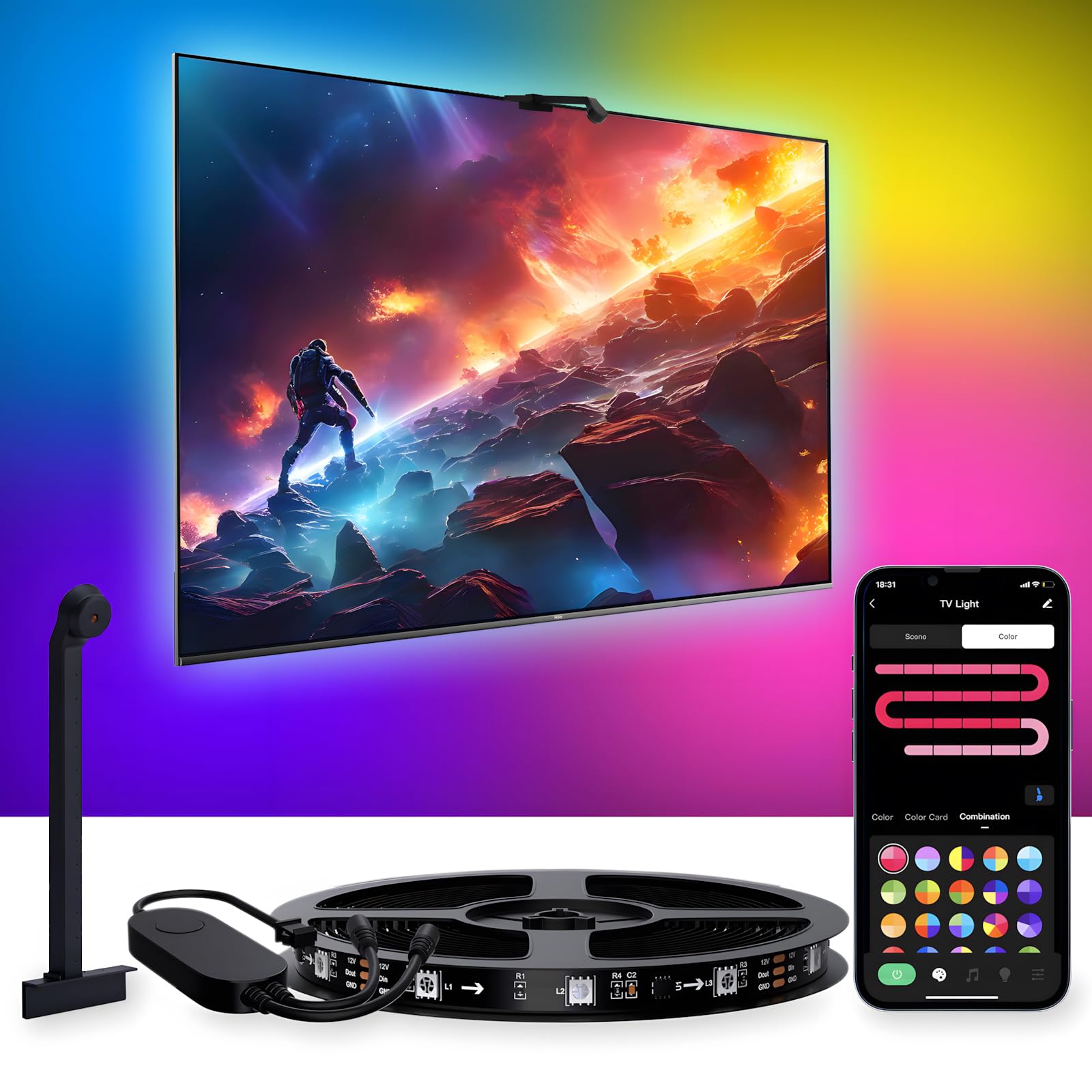 Benedi RGB LED TV Light, 16.4 ft TV LED Strip Light, Smart RGB Backlit ...