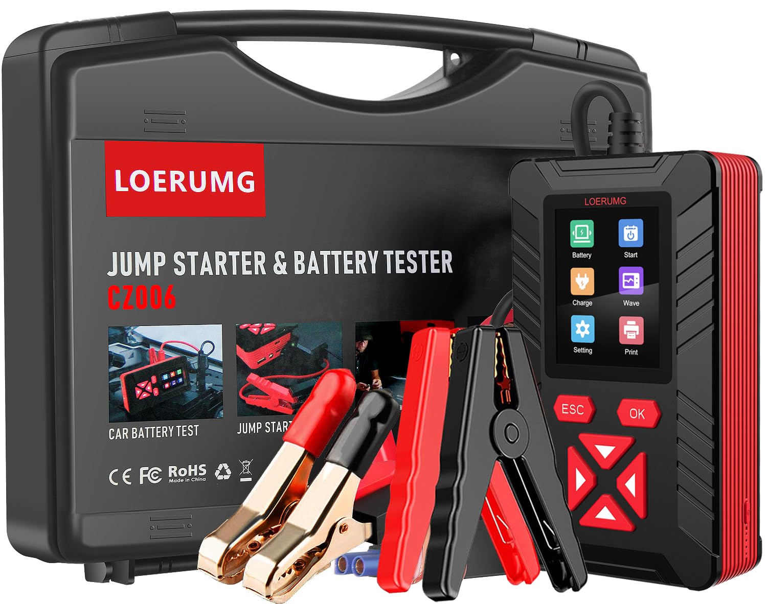 LOERUMG Car Battery Tester with Jump Starter,800A Peak 12V Portable ...