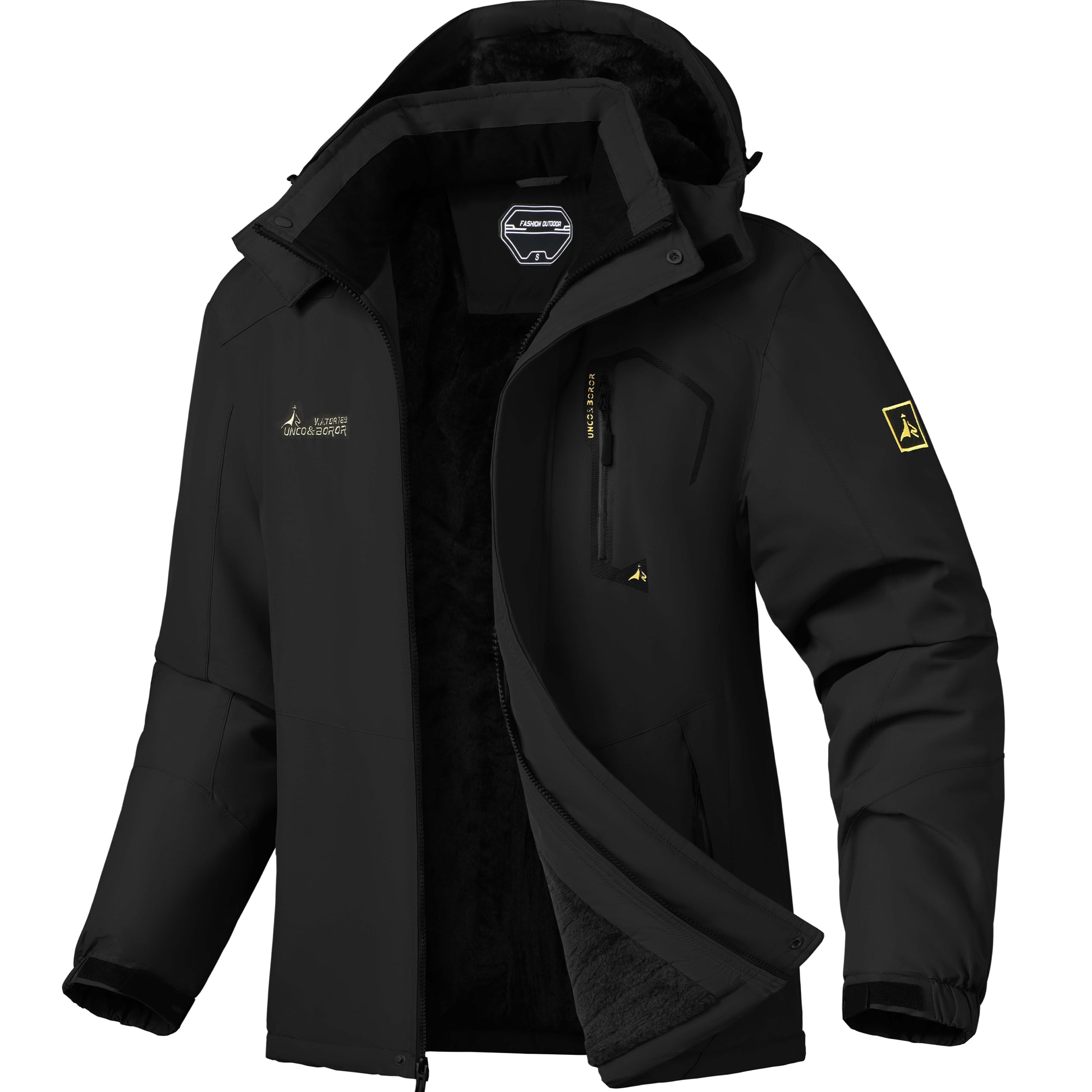 Winter Jacket for Men Skiing Warm Fleece Jackets Hooded Waterproof Rain ...