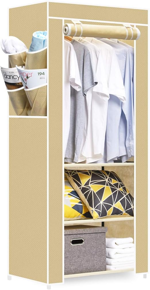 Hapilife Single Canvas Wardrobe Clothes Storage Cupboard with 2 Storage ...