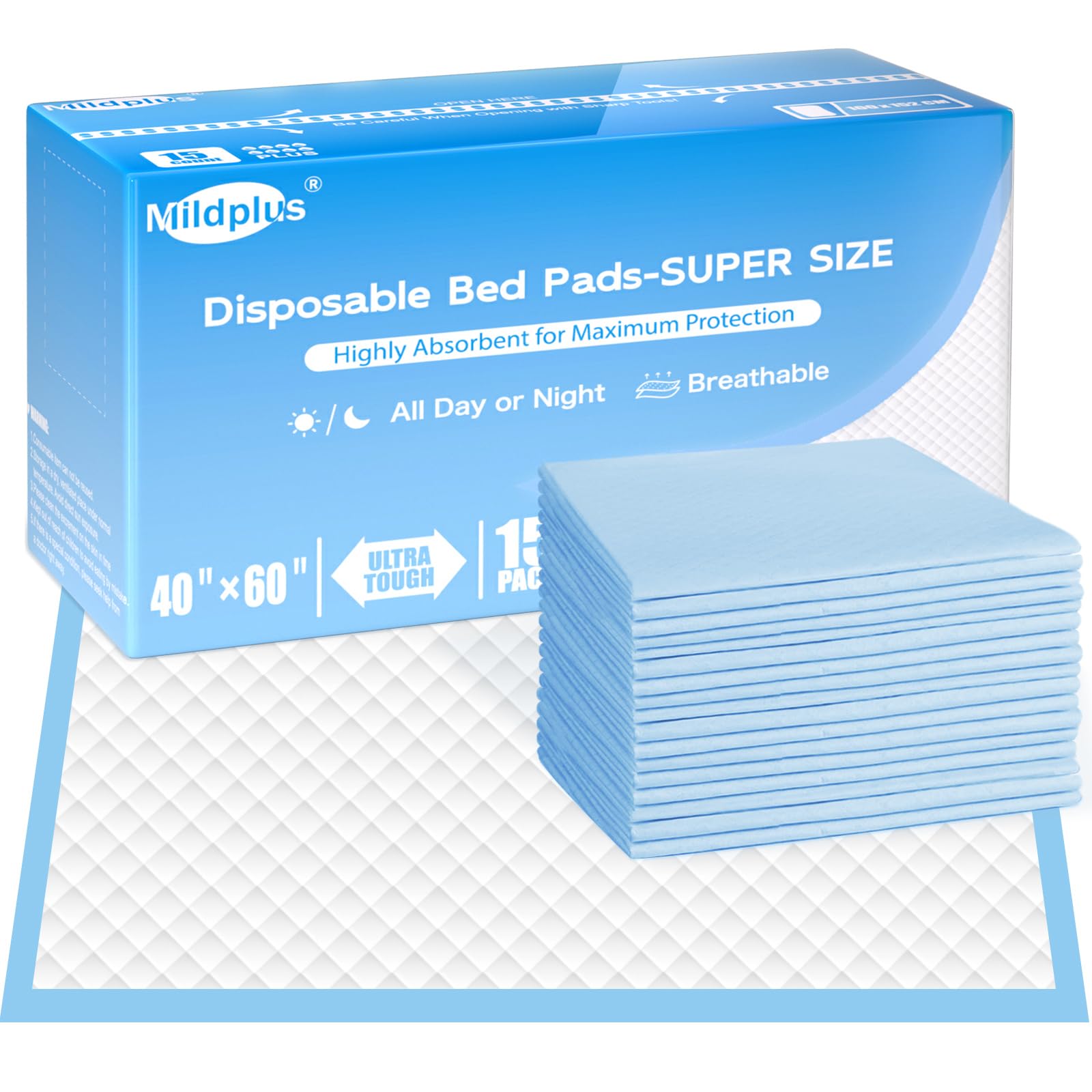 MILDPLUS Bed Pads Disposable 40"X60" Chucks Pads Oversized Underpads ...