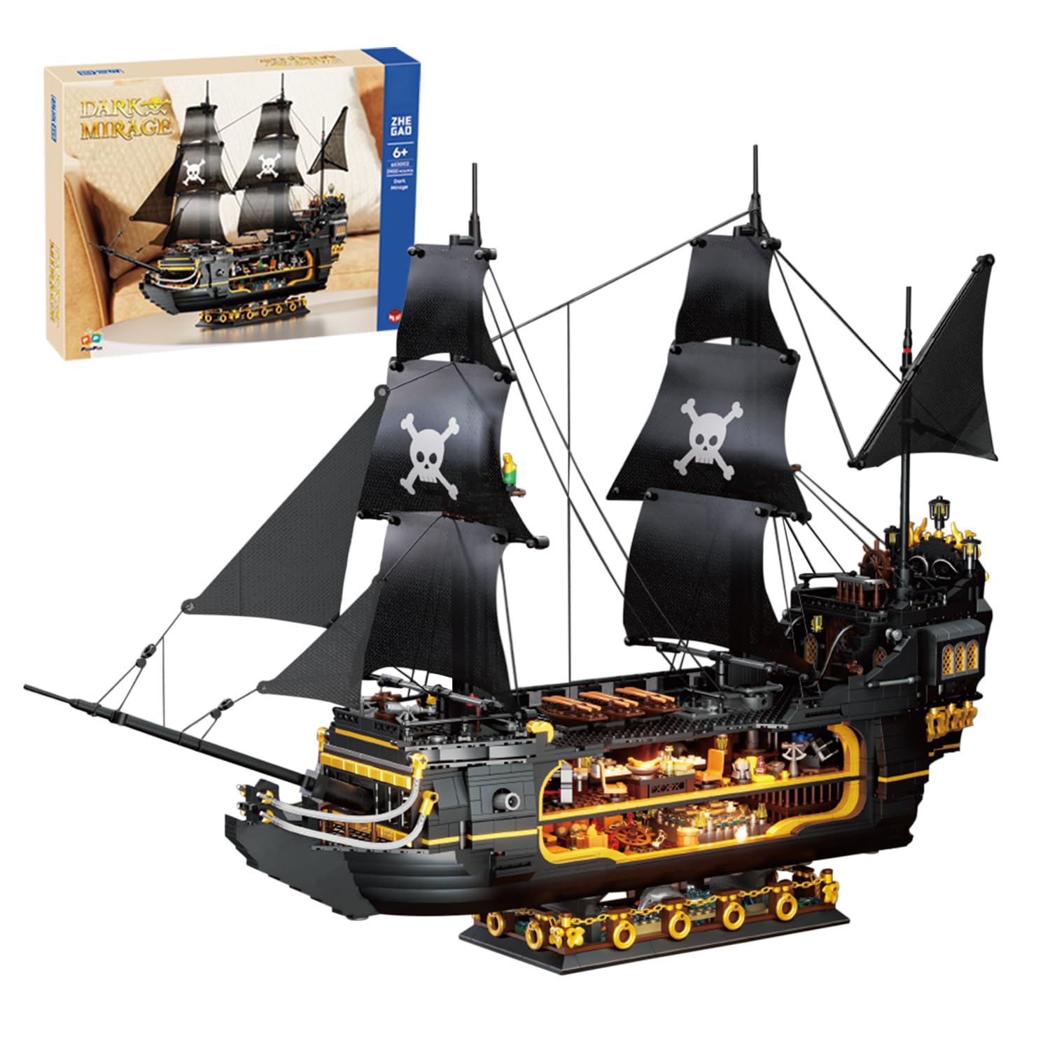 Pirate Ship Building Kit with LED Lights, Black Pearl Pirate Ship ...