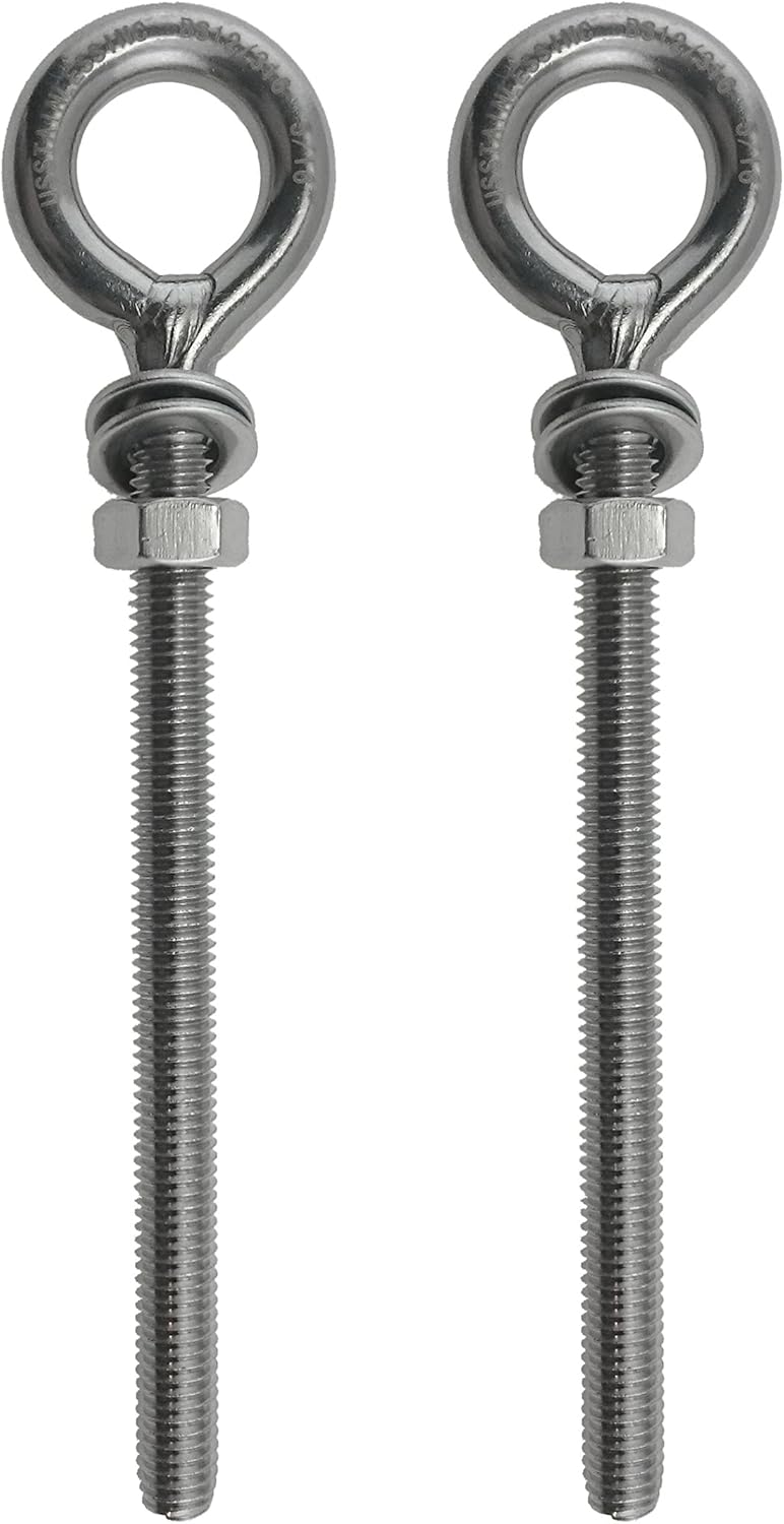 2 Pieces Stainless Steel 316 M8 Eye Bolt 8mm X 100mm Marine Grade
