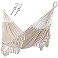 Amazon.com : ZEAN Handwoven Hammock with Tassels by Thick Cotton Rope XL Two Person Hammock for ...