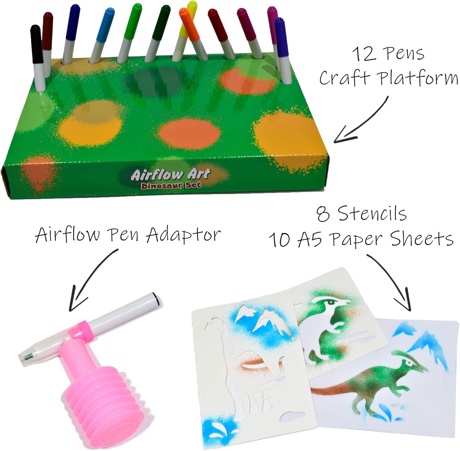 Kreative Kids TY1428 Dinosaur Air Flow Pens Playset in Hanging Box ...