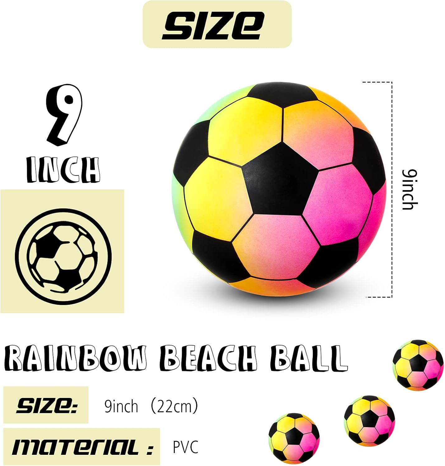 PVC Rainbow Football Inflatable Beach Ball 9 Inch Summer Beach Football ...