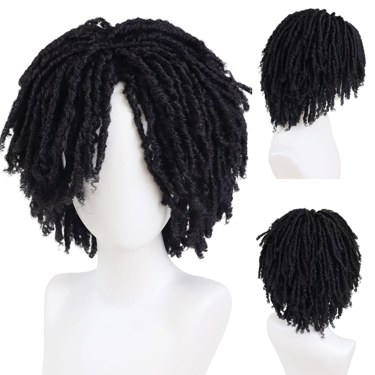 GNIMEGIL Mens Dreadlock Wig Black Curly Male Fake Dreads Loc Short ...