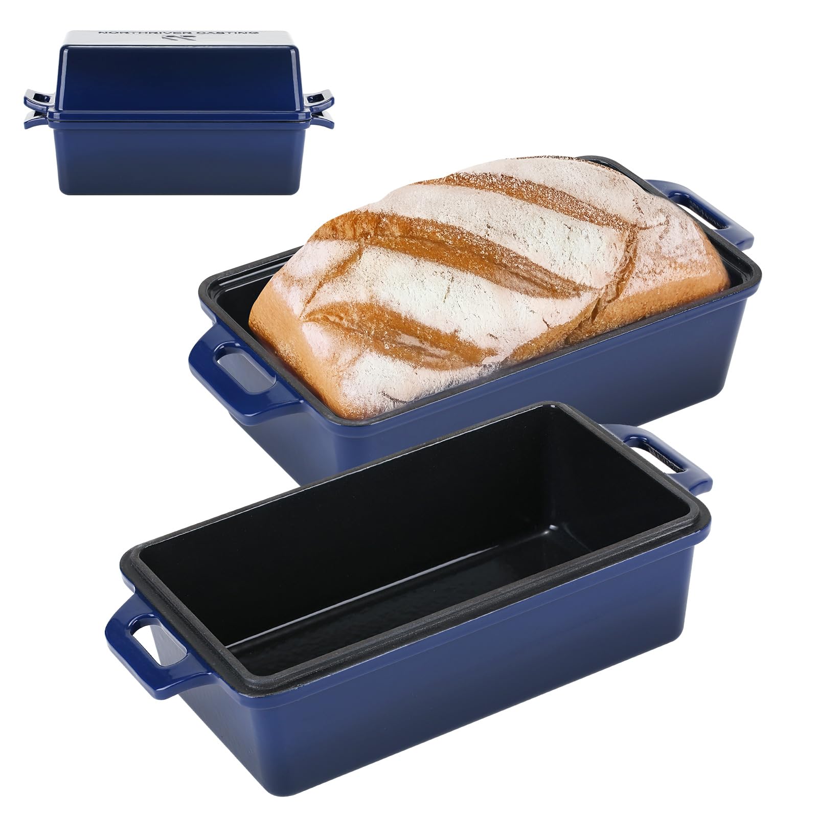 Northriver Casting 2 in 1 Enameled Cast Iron Bread Pan with Lid ...