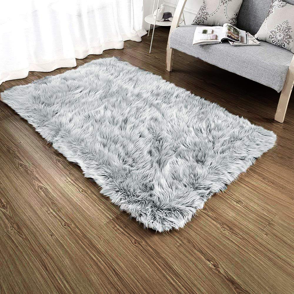 iCasso Faux Sheepskin Rug, 90x150 cm Soft Fluffy Fur Carpet Anti-Skid ...