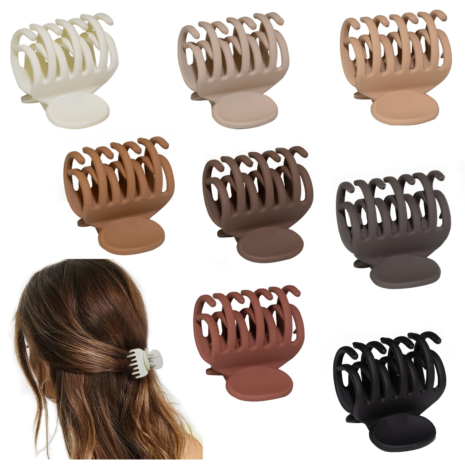 8PCS Claw Clips for Thin Hair Women, 1.6" Small Claw Clips Matte Medium ...