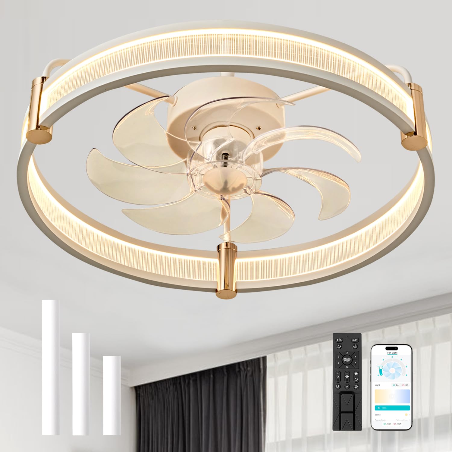 SUKACI Ceiling Fan with LED Light: Flush Mount Low Profile Ceiling Fans ...