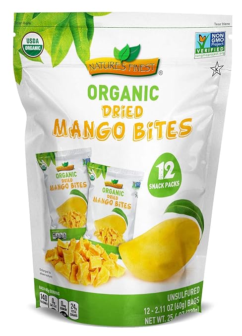 Organic Dried Mango Bites 12 Snack Packs of 2.11oz each USDA Organic ...