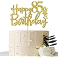 Amazon.com: Gold Glitter Happy 85th Birthday Cake Topper - 85 Sign Cake ...