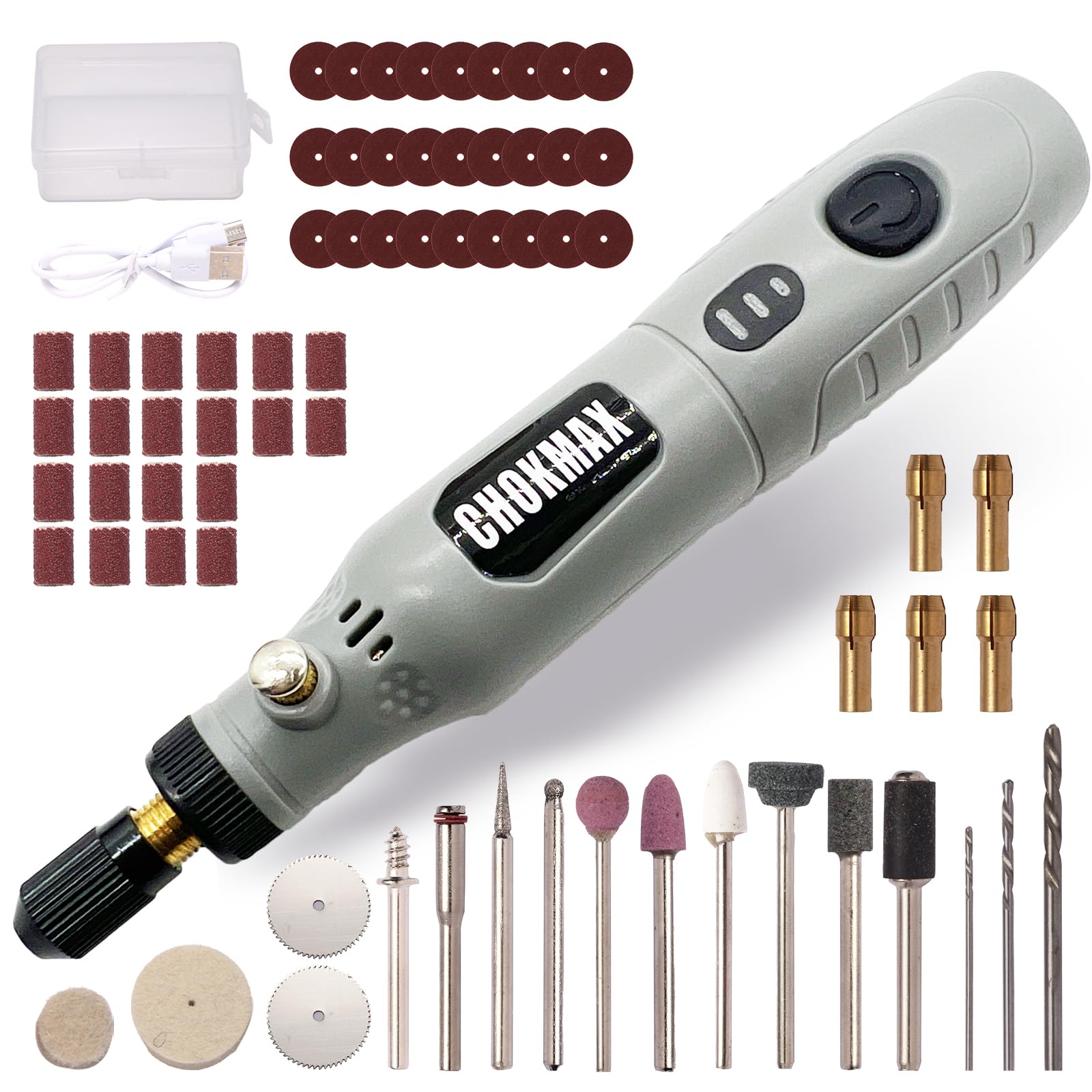 CHOKMAX Cordless Rotary Tool, 3-Speed Grinder Kit with 72 Accessories ...