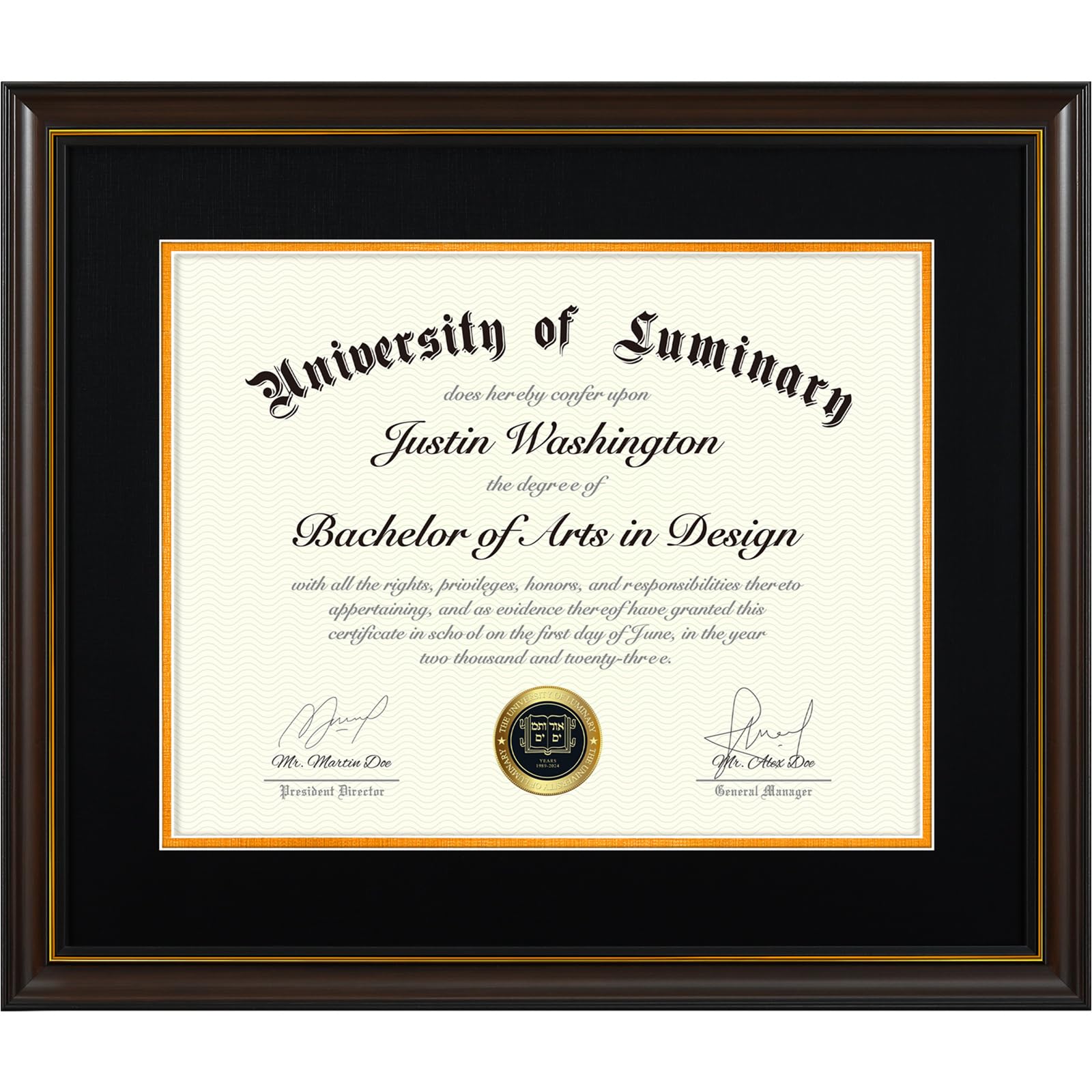 Luminary 15x18 Wood Diploma Frame with 11x14 Opening Black Mat for ...