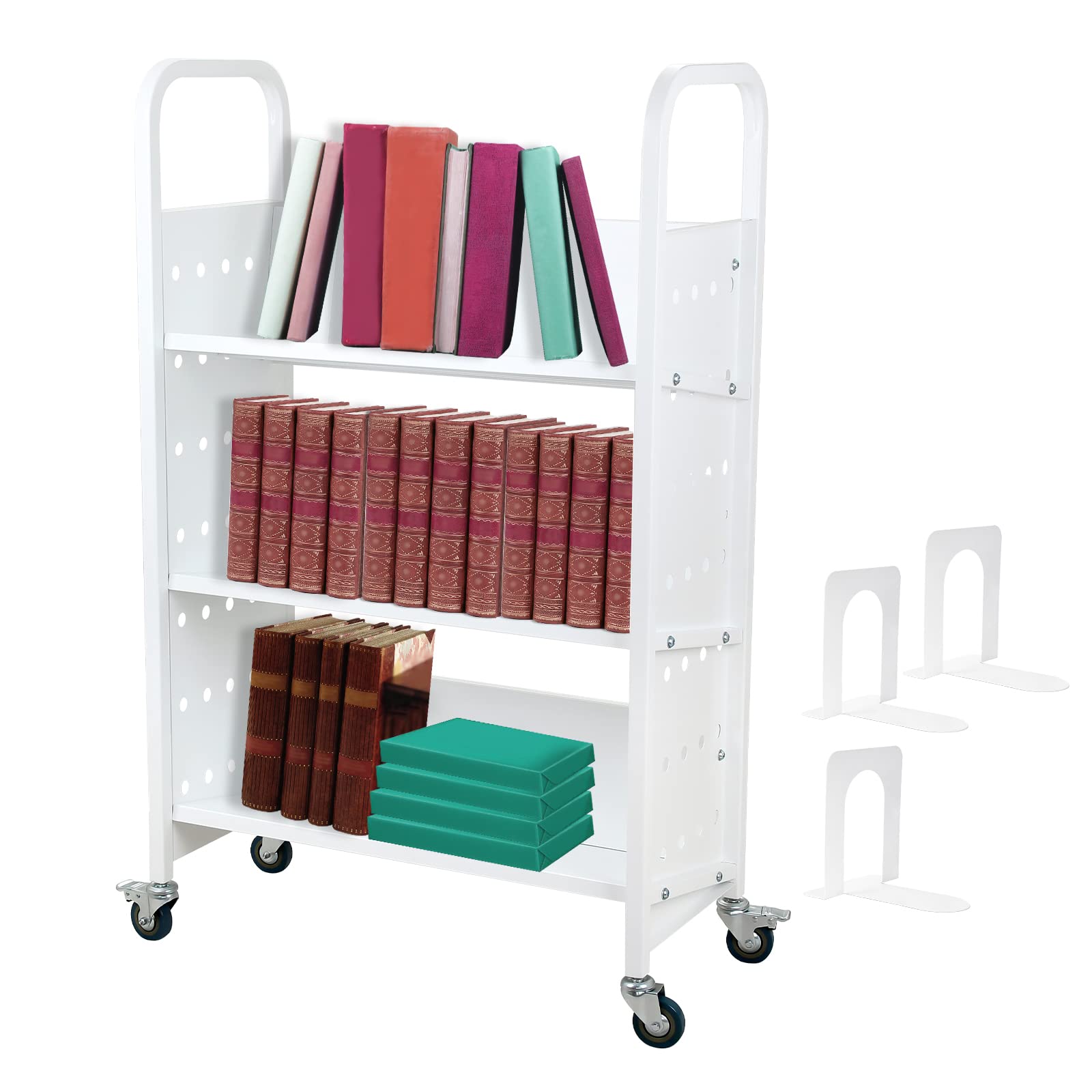 Library Book Cart, Rolling Book Cart With 4 Lockable Wheels, 200LBS ...
