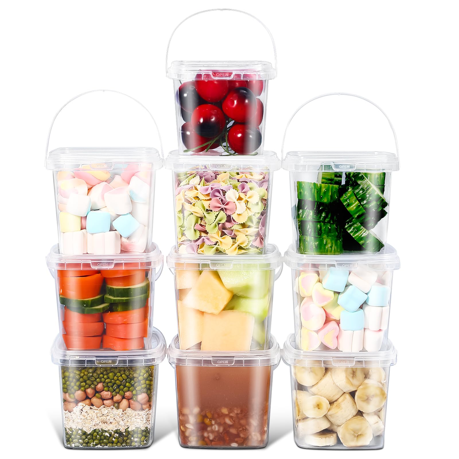 10 oz Square Plastic Containers with Lids, Airtight Plastic Food ...