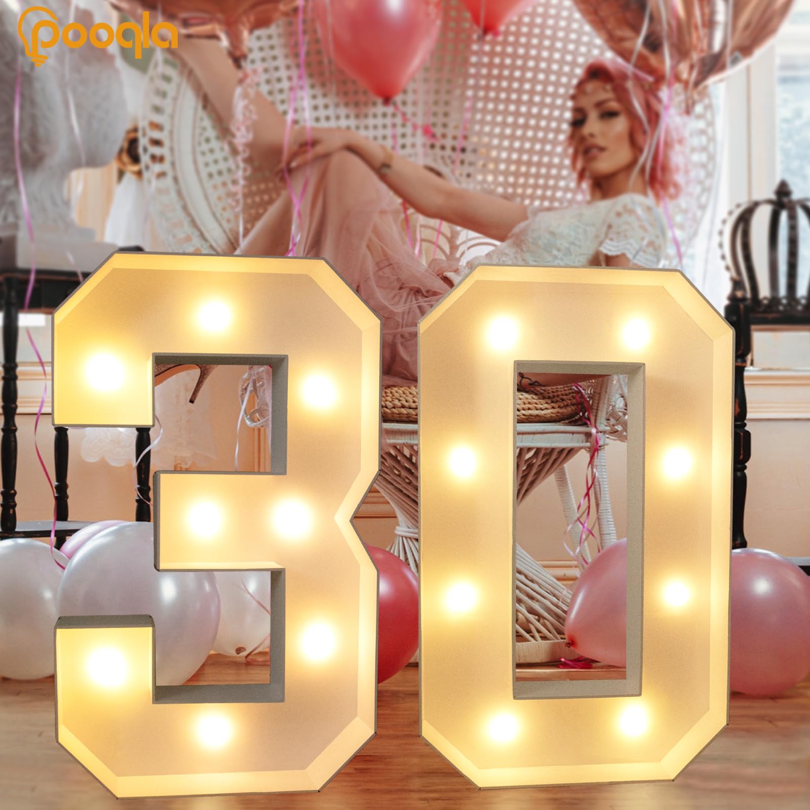 Pooqla 3FT Light Up Marquee Numbers, Warm White LED Large Lighted ...