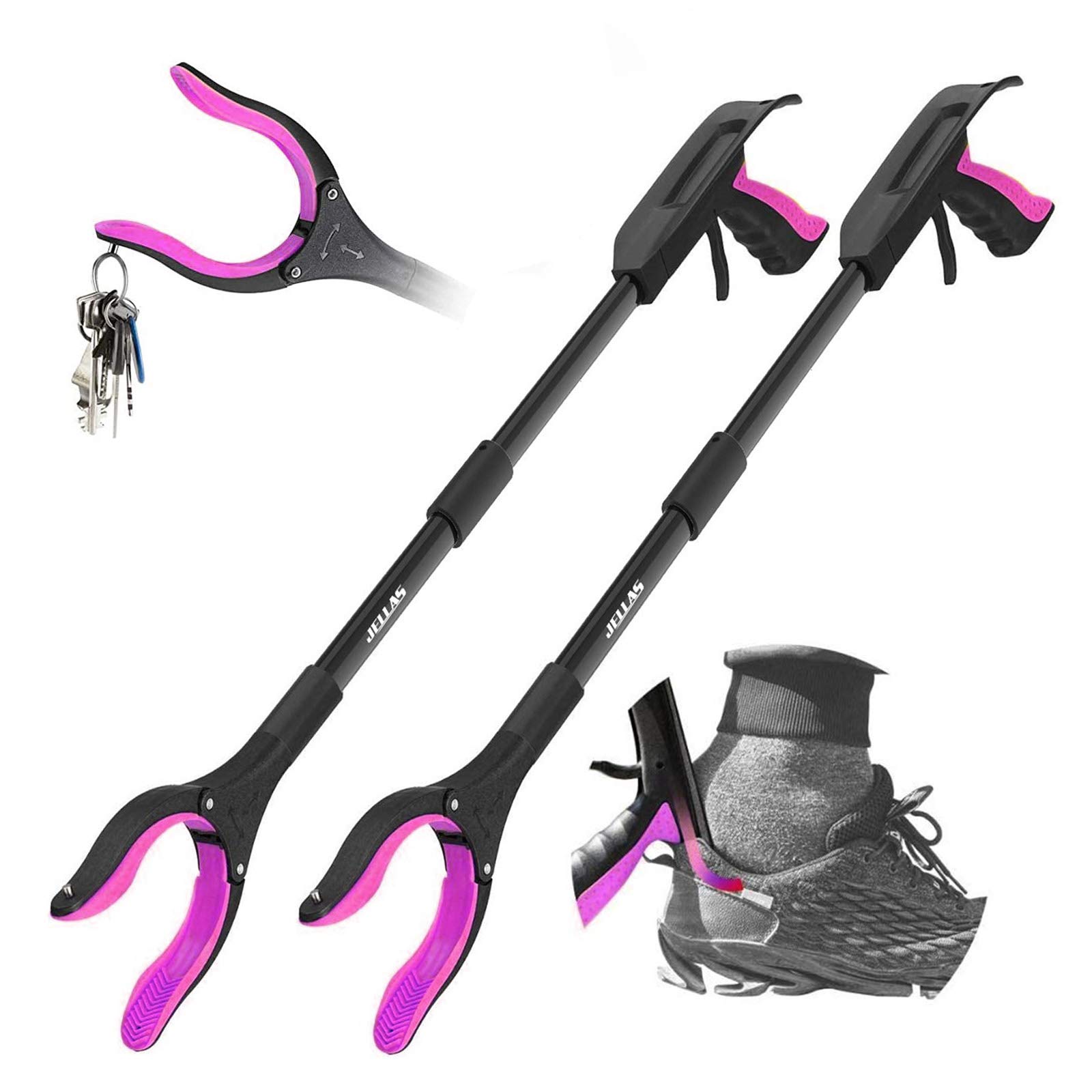 Jellas 2-Pack 32 Inch Grabber Reacher Tool with Shoehorn, 360° Rotating ...