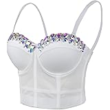 ELLACCI Lace Floral Sequin Bead Sexy Bustier Crop Top Push Up Club Party Red Corset Top Red ...