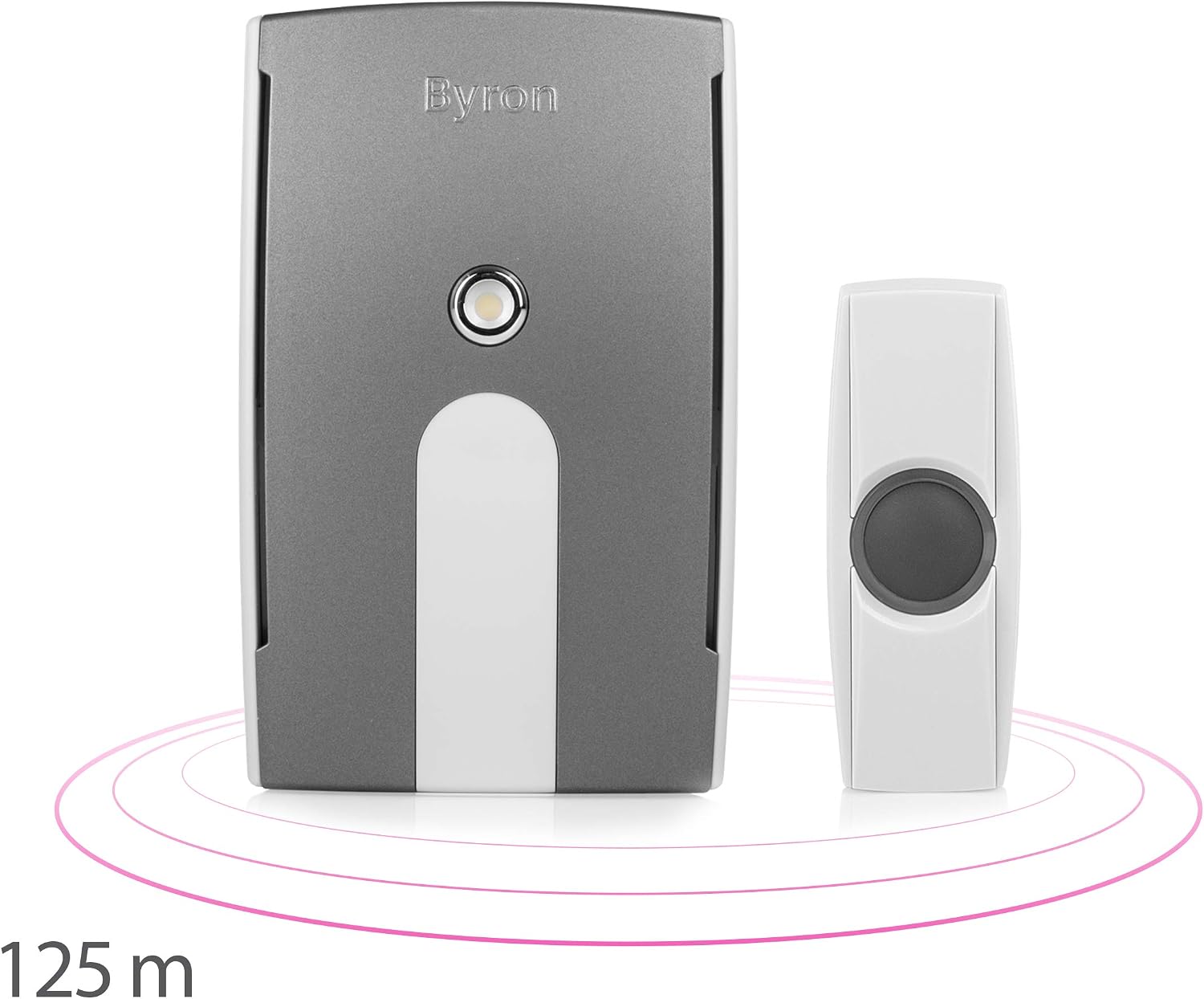 Byron BY514 Wireless Doorbell Set, 125 m Range, 8 Melodies, Volume ...