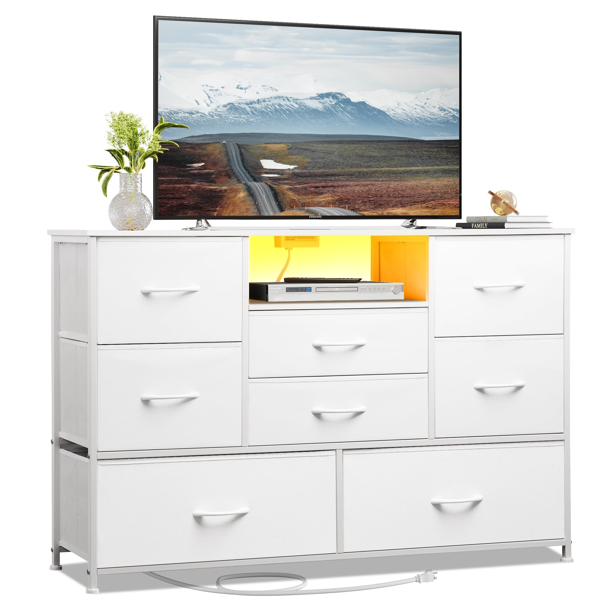 EKNKOZY Dresser TV Stand with 8 Drawers, Dresser TV Stand with LED ...