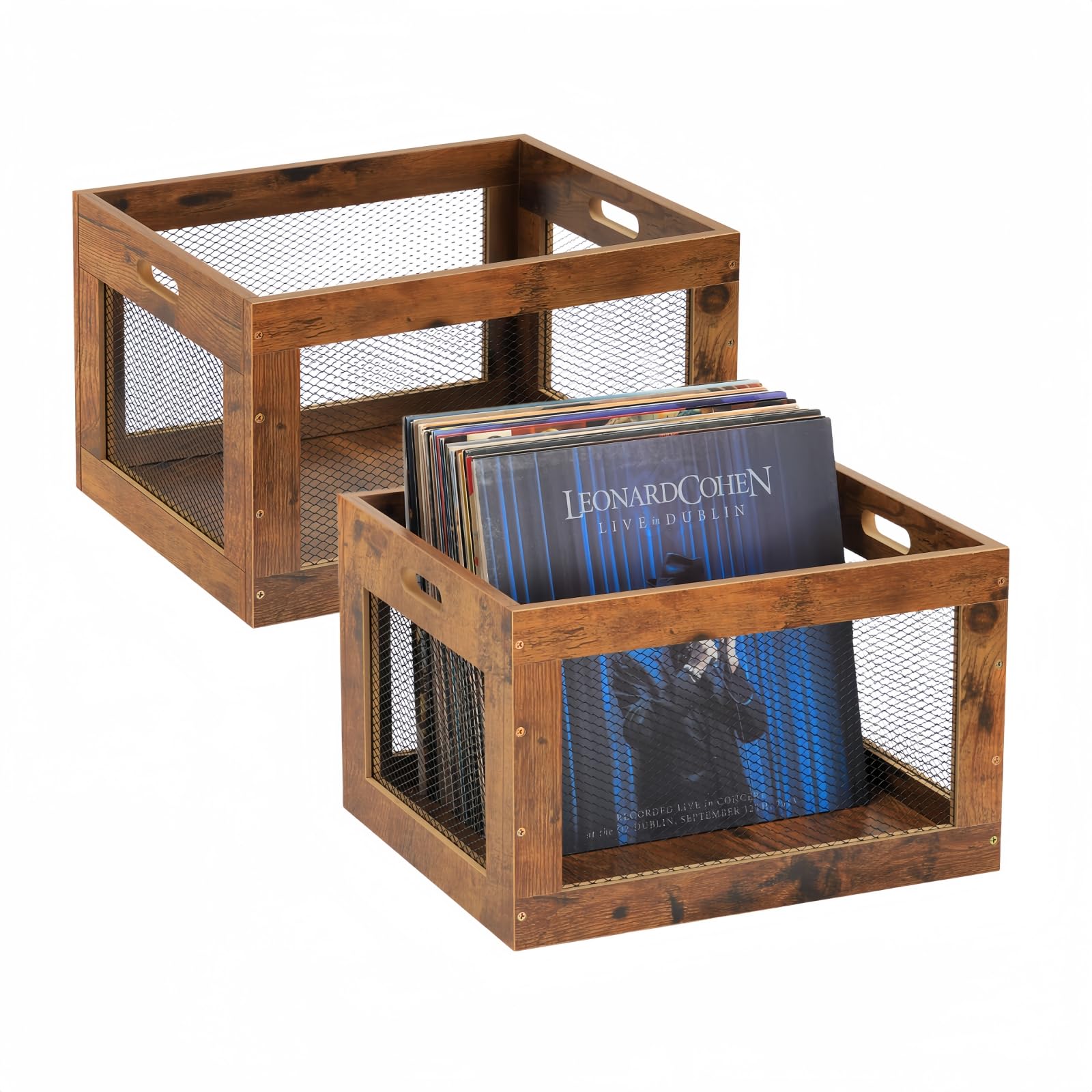 MOOACE 2 Pack Vinyl Record Storage Crate, Wooden Vinyl Record Boxes ...