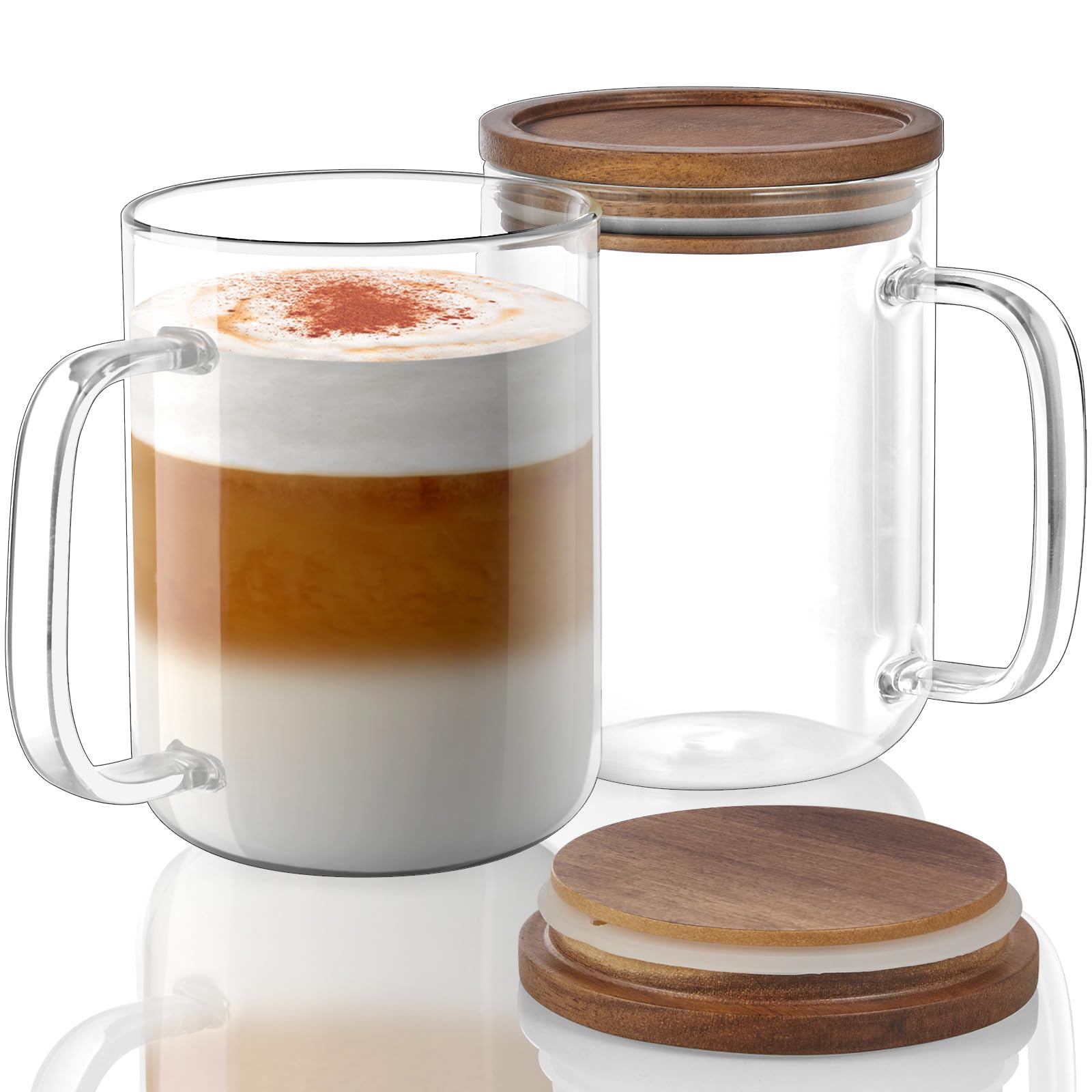 DRASTAR Glass Coffee Cups, 20 oz Large Coffee Mugs, Flat Bottomed Cups ...