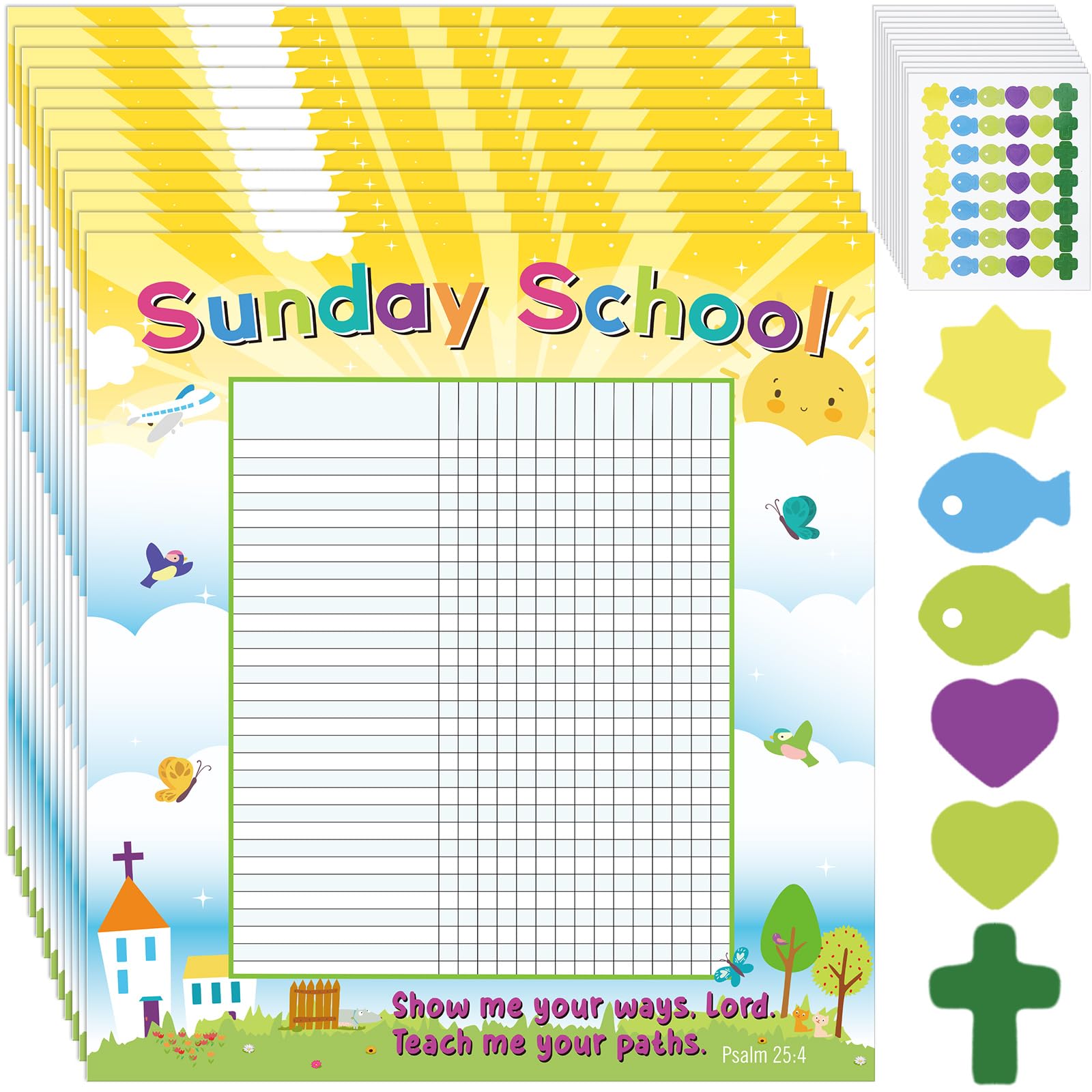 Yeaqee 12 Pcs Sunday School Attendance Sticker Chart, Classroom ...