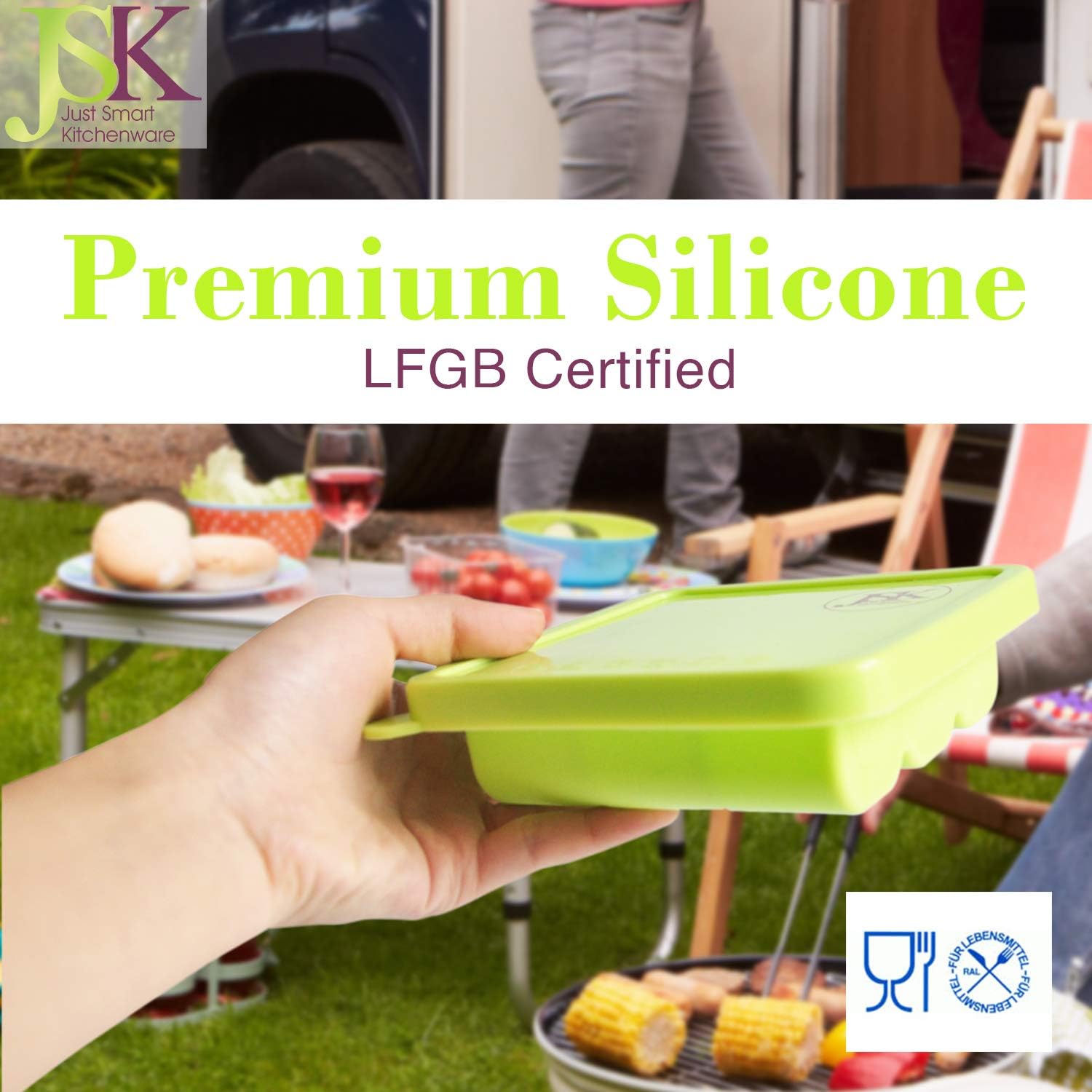 JSK Silicone Square Ice Cube Tray with Lid, No-Spill, Premium Quality ...