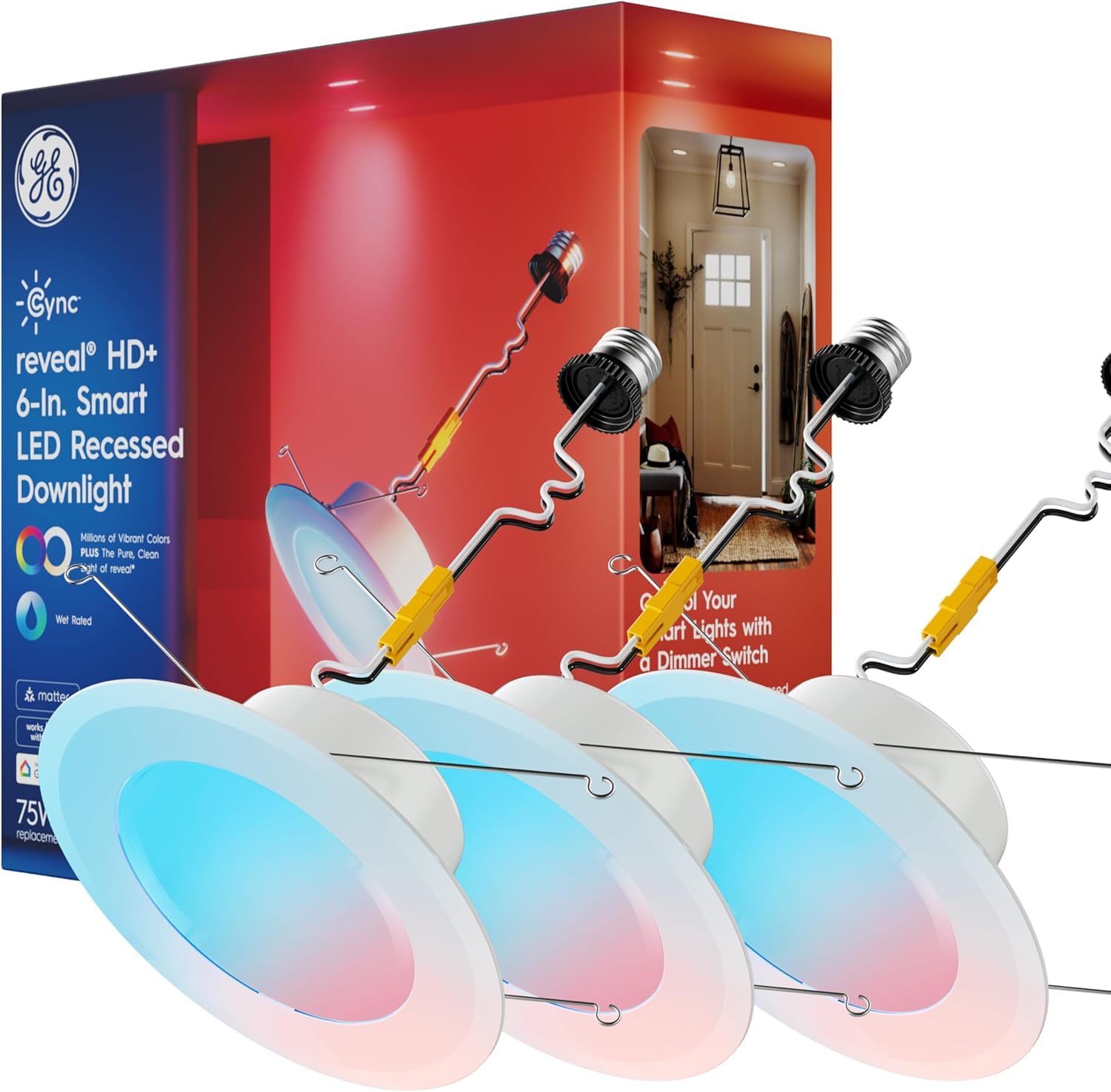 GE Cync Reveal HD+ Smart LED Recessed Downlight Fixture, Color Changing ...