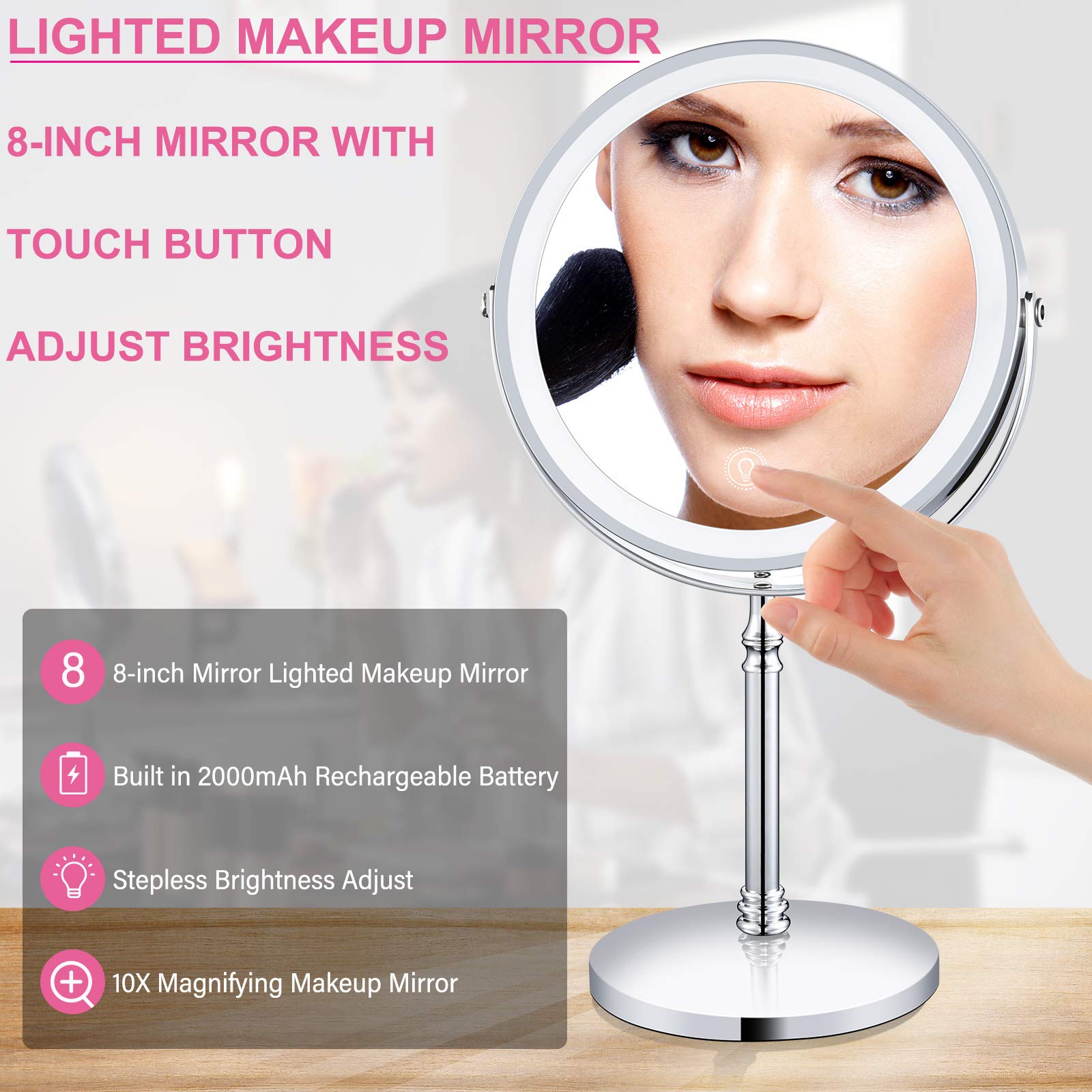 Mua AMZNEVO Rechargeable 8'' Lighted Makeup Mirror, 10X Magnifying ...