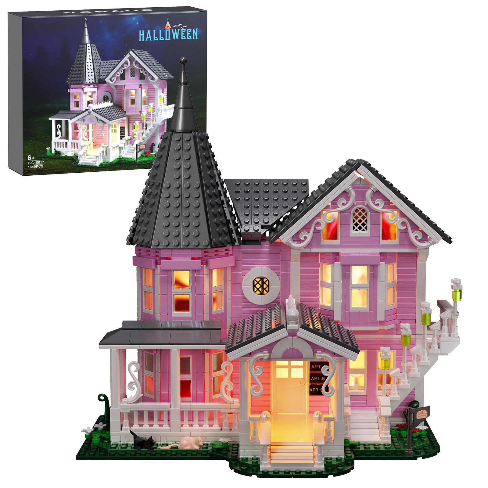 Pink Palace House Building Set with Lights, Halloween Haunted House ...