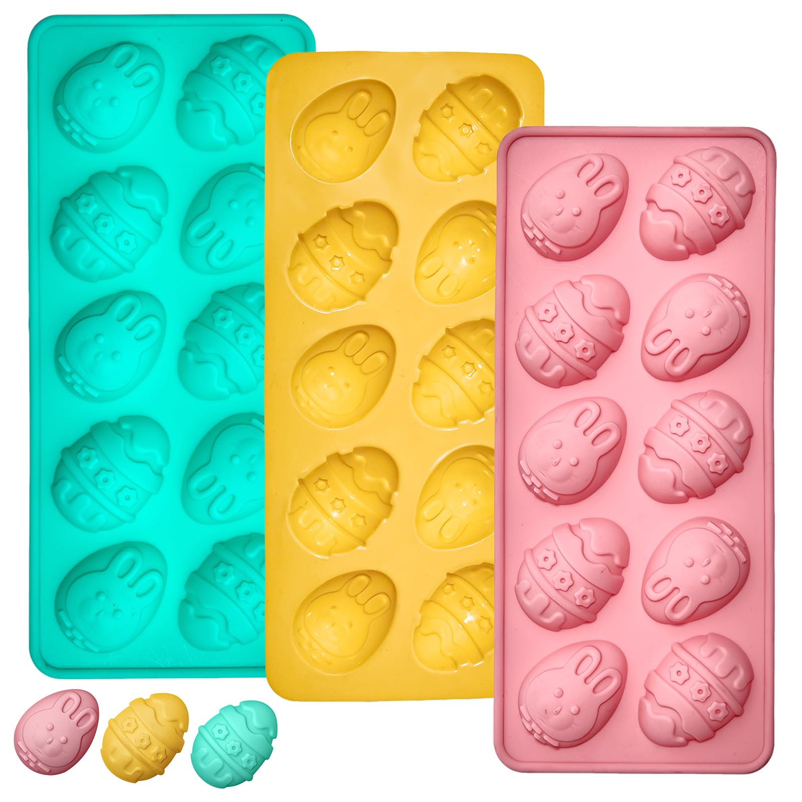 Easter Egg Jello Molds, 3 Pack Easter Egg Chocolate Molds with Bunny ...